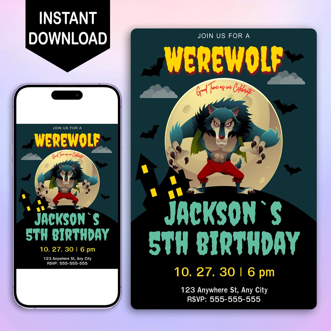 Editable Werewolf Birthday Invitation, Printable Halloween Invitation ...