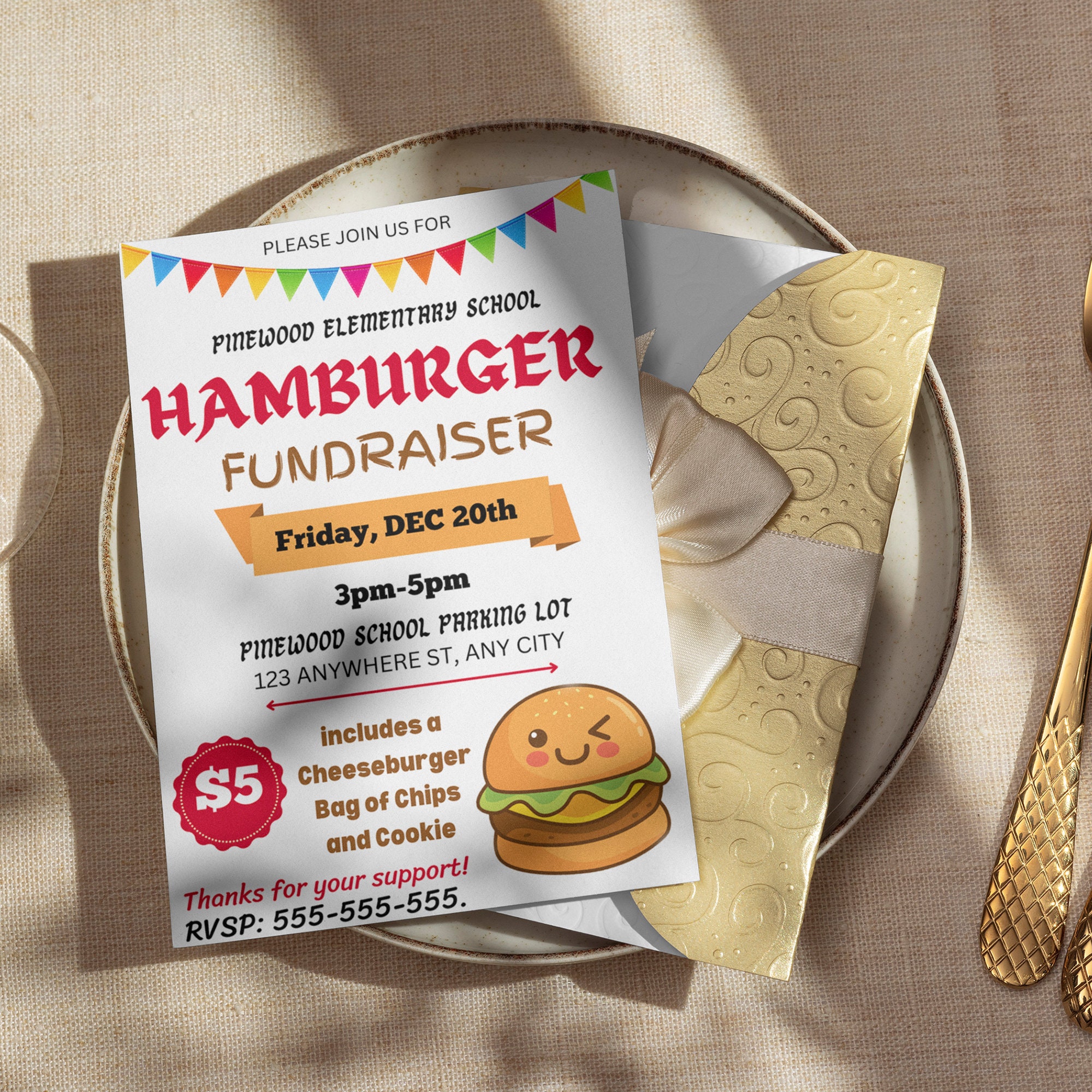 Editable Hamburger Fundraiser Flyer Template, Digital Burger Cookout ...
