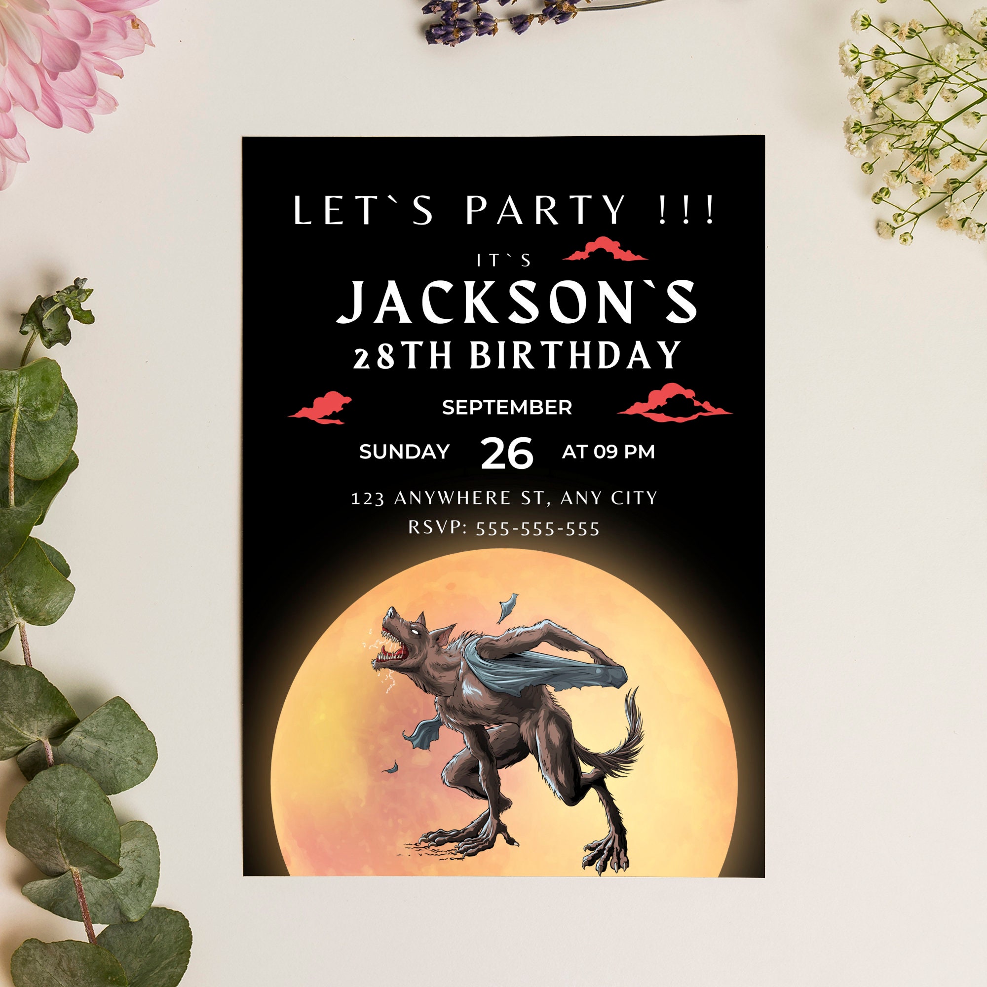 Editable Werewolf Birthday Invitation, Printable Halloween Invitation ...