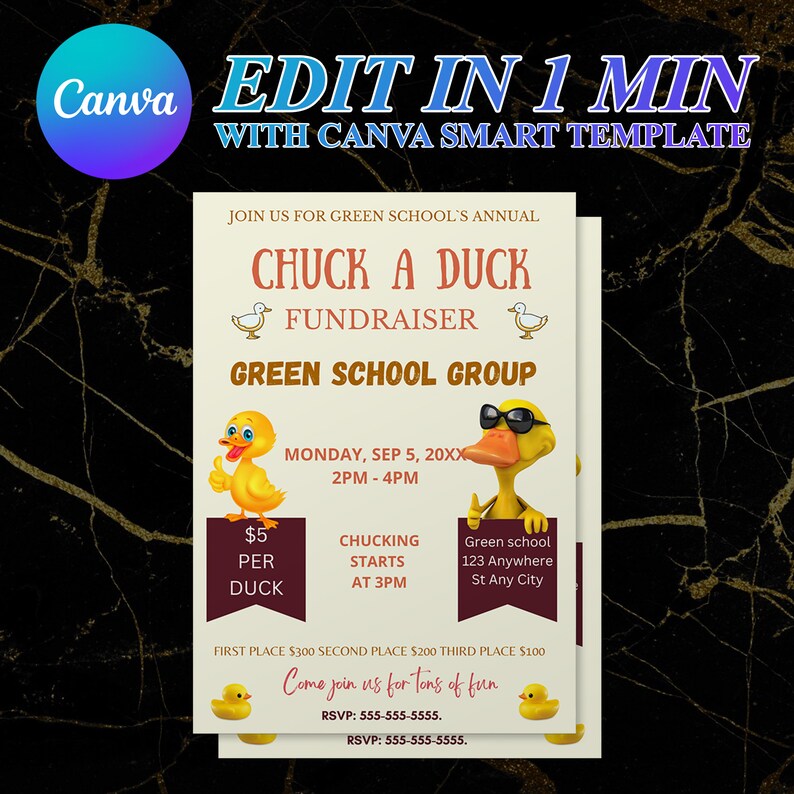 Editable Chuck a Duck Fundraiser Flyer Template, Digital Duck Derby ...