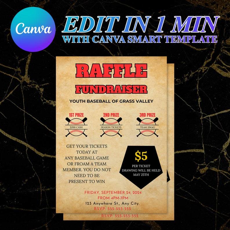 Editable Raffle Fundraiser Flyer Template, Digital Raffle Ticket ...
