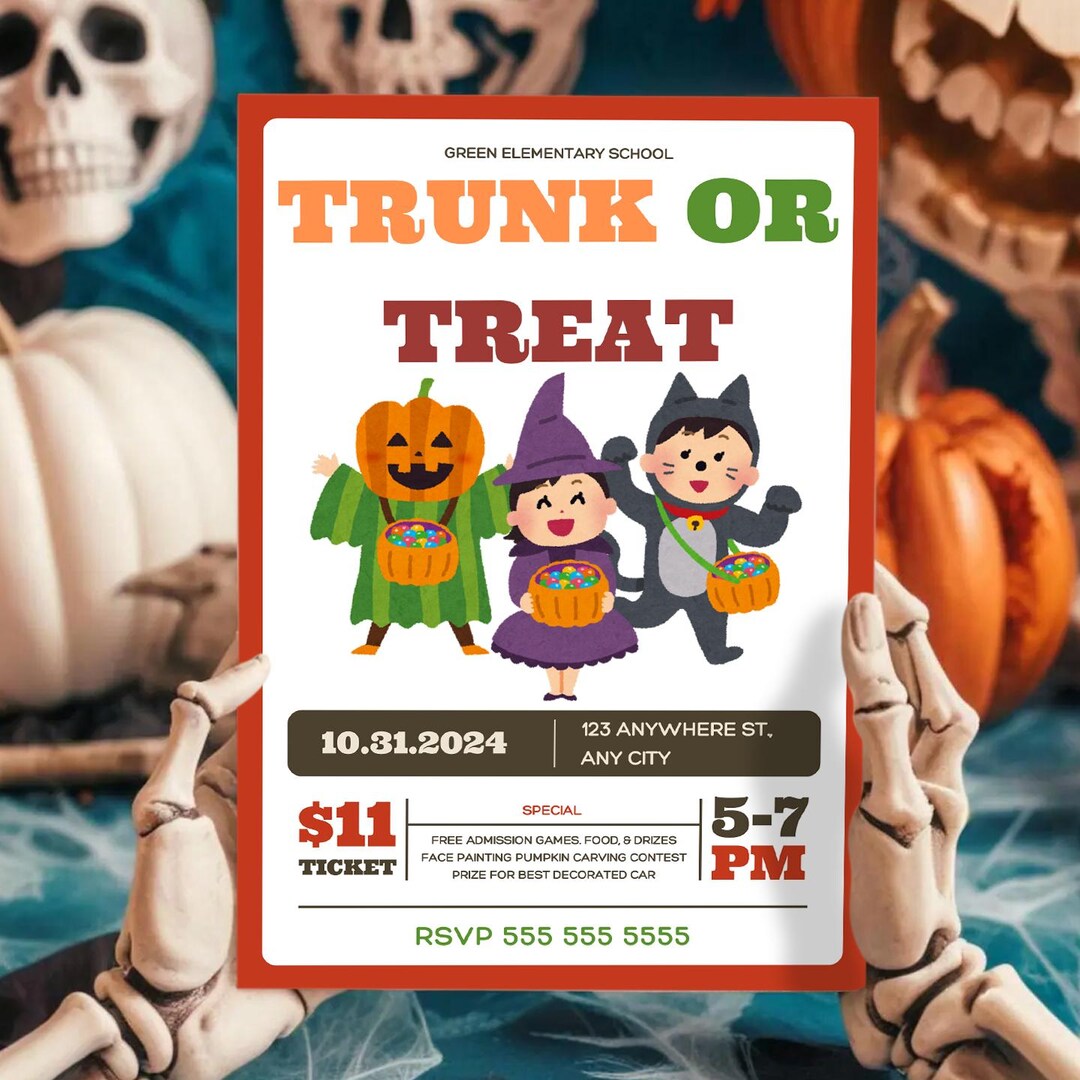 Editable Trunk or Treat Halloween Fundraiser Flyer, Digital Halloween ...