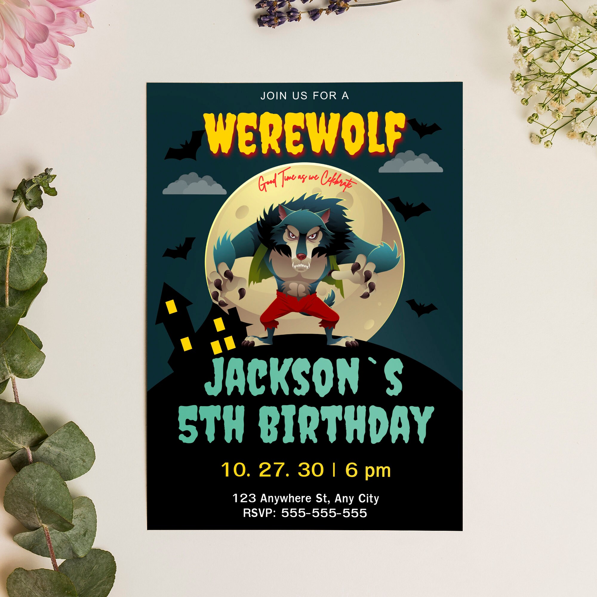 Editable Werewolf Birthday Invitation, Printable Halloween Invitation ...