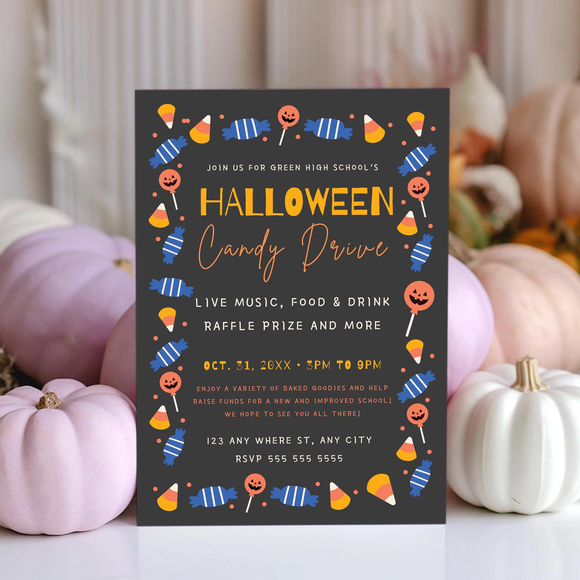 Editable Candy Drive Halloween Fundraiser Flyer, Digital Halloween ...