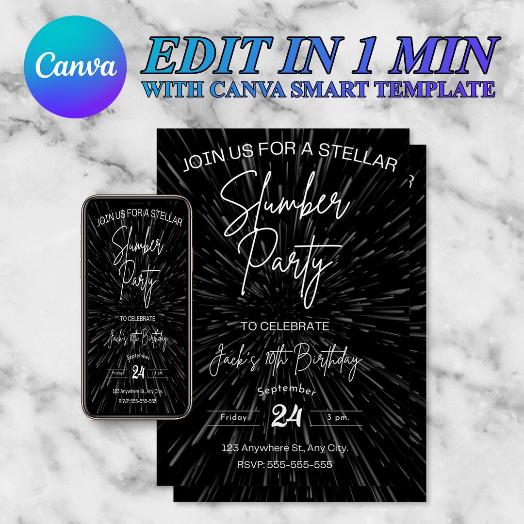 Editable Galaxy Slumber Party Invitation, Printable Galaxy Birthday ...