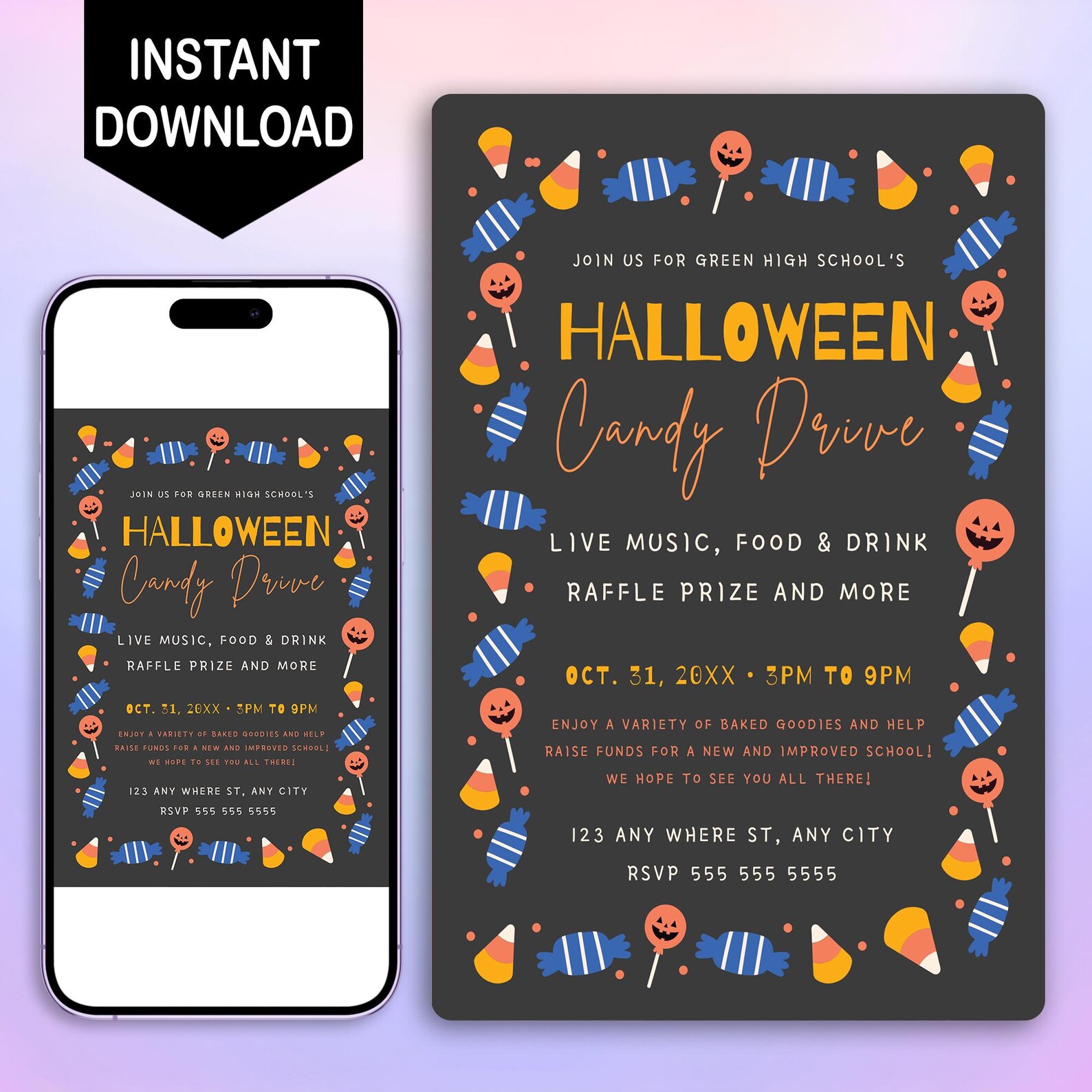Editable Candy Drive Halloween Fundraiser Flyer, Digital Halloween ...