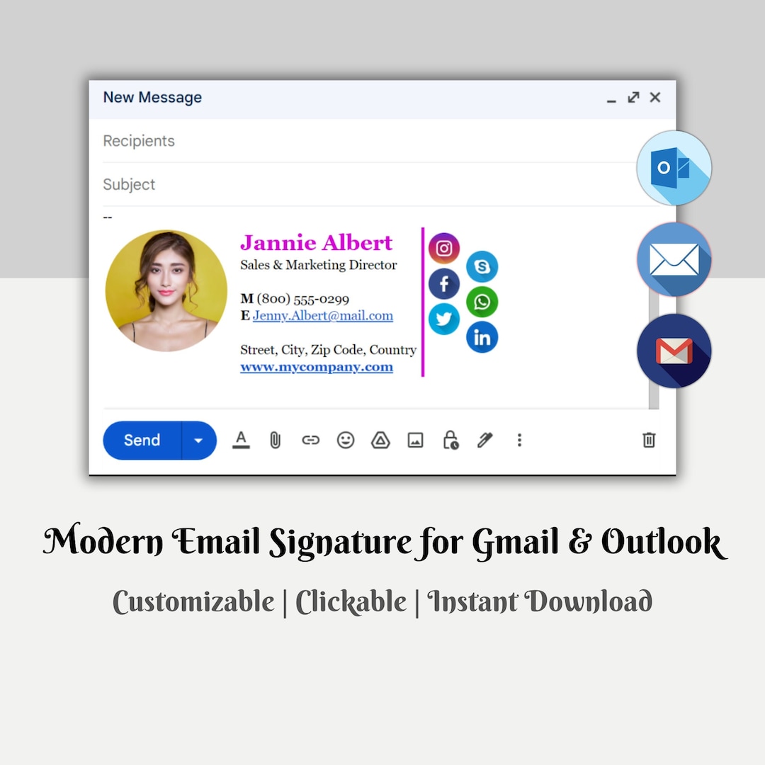 Editable Gmail Email Signature Template, Outlook Email Signature, Gmail ...