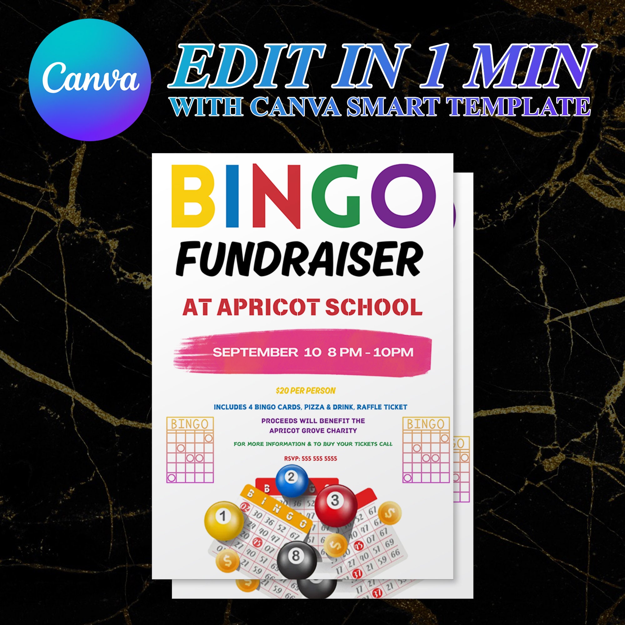 Editable Bingo Fundraiser Flyer Template, Digital Bingo Night Flyer ...
