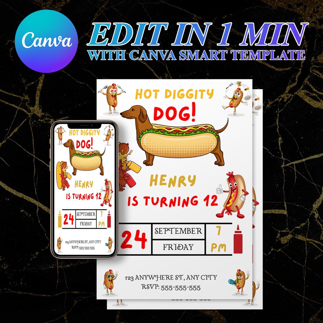 Editable Hot Dog Birthday Party Invitation, Printable Hot Dog Birthday ...