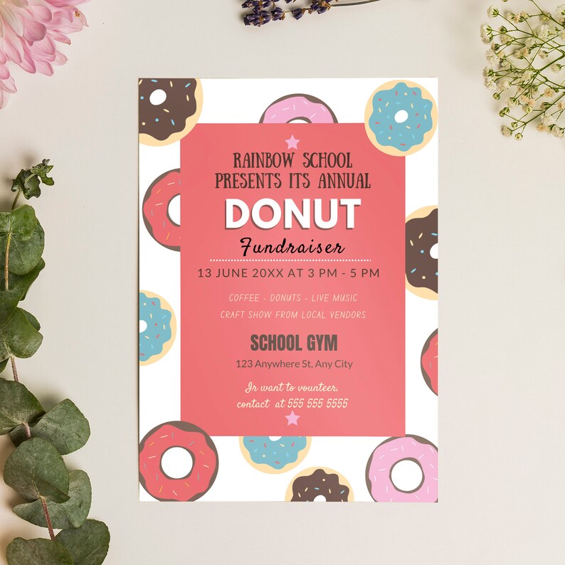 Editable Donut Fundraiser Flyer Template, Digital Donut Flyer ...