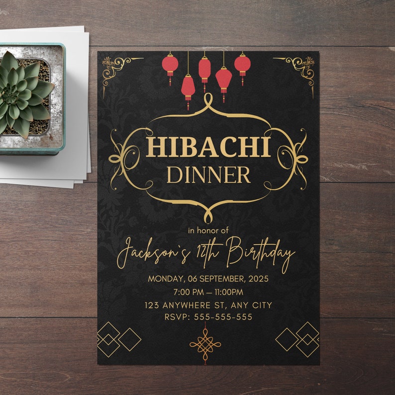 Editable Hibachi Birthday Dinner Invitation, Printable Hibachi Party ...