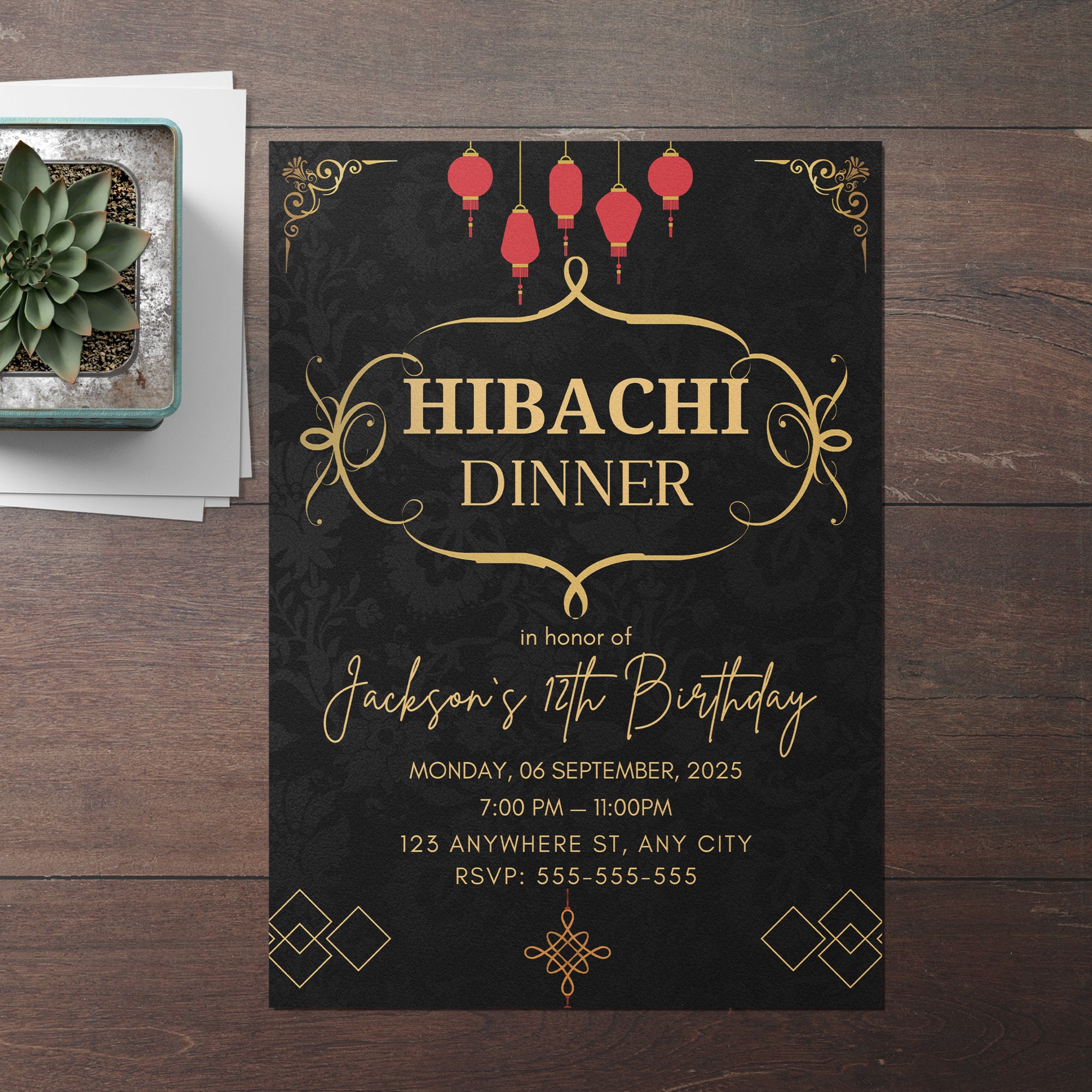 Editable Hibachi Birthday Dinner Invitation, Printable Hibachi Party ...