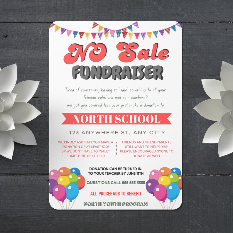 Editable No Sale Fundraiser Flyer Template, Digital No Sale Donation ...