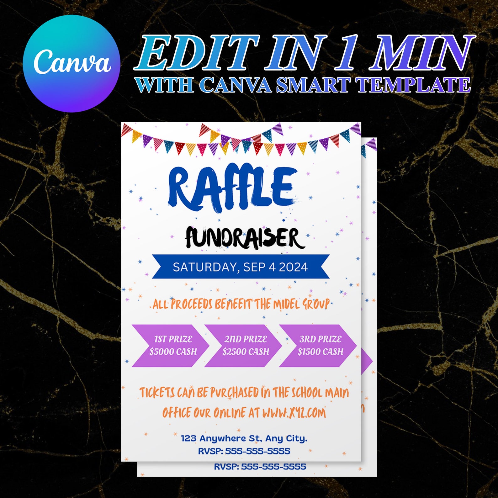 Editable Raffle Fundraiser Flyer Template, Digital Raffle Ticket ...