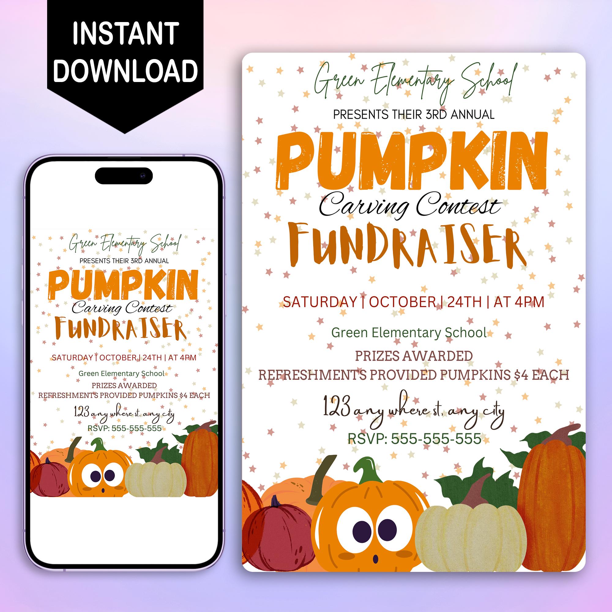 Editable Pumpkin Carving Contest Halloween Fundraiser Flyer, Digital ...