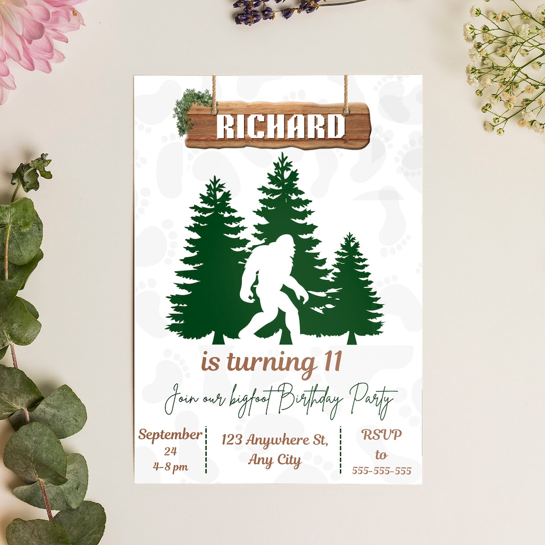 Editable Bigfoot Birthday Invitation, Bigfoot Invite Template ...