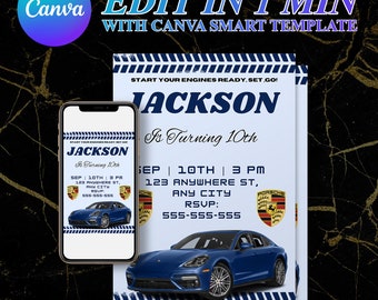 Editable Porsche Invitation, Printable Porsche Sport Car Birthday ...