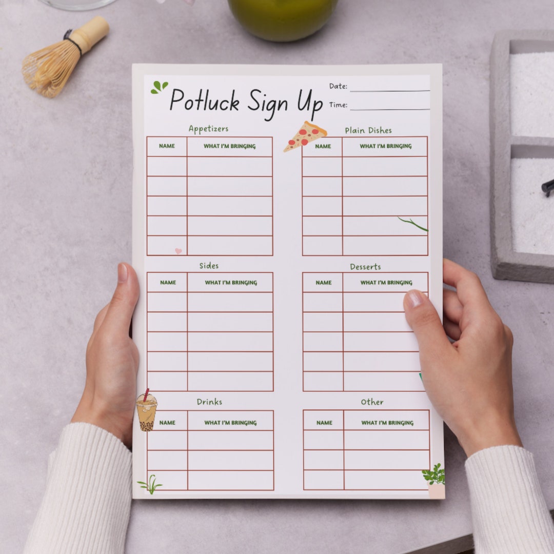 Editable Potluck Sign up Sheet, Printable for Potluck Party, Sign up ...
