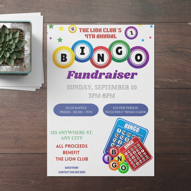 Editable Bingo Fundraiser Flyer Template, Digital Bingo Night Flyer ...