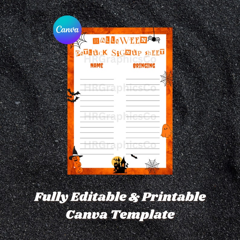 Editable Halloween Potluck Sign up Sheet Potluck Sign-up - Etsy
