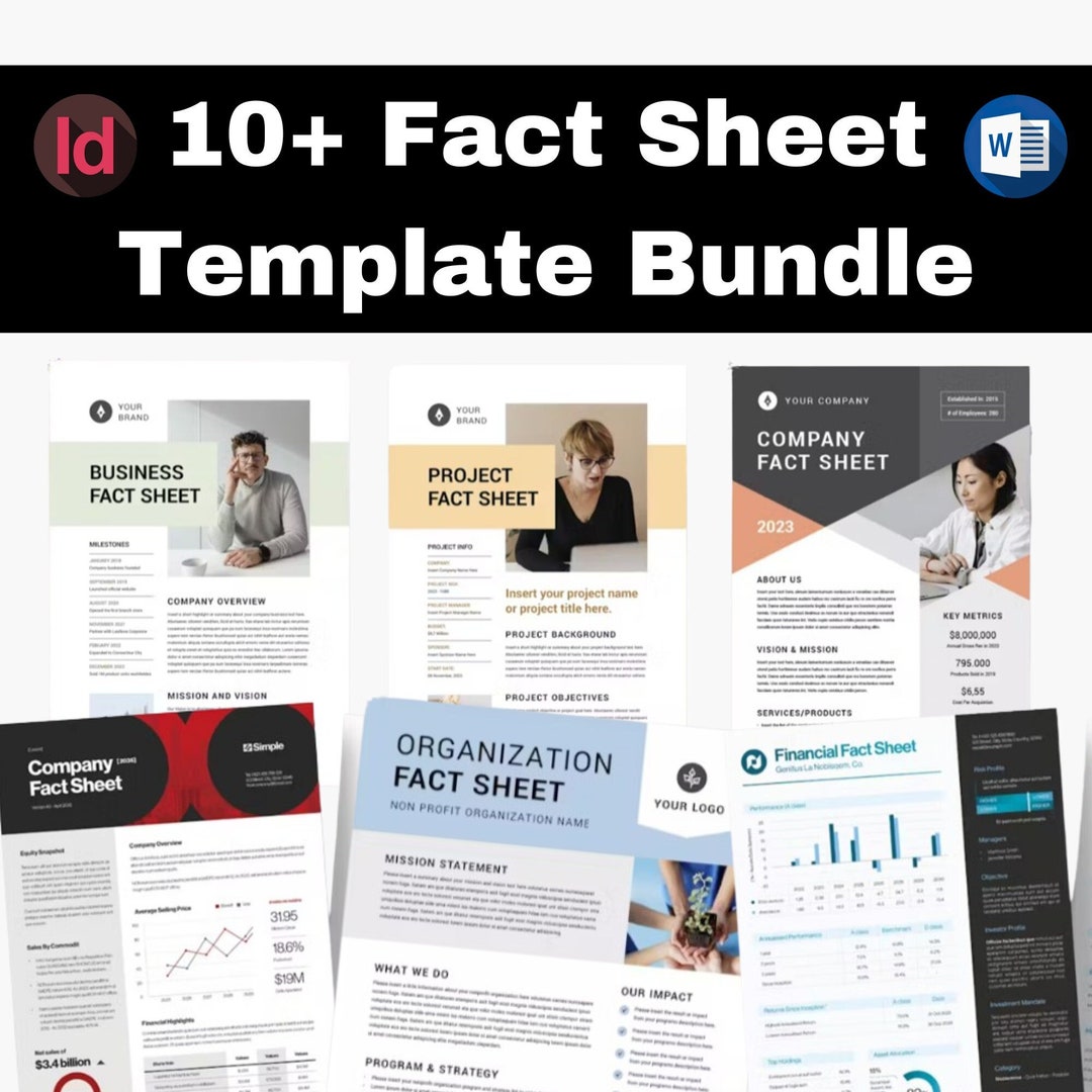 10 Fact Sheet Template Bundle MS Word & Indesign Nonprofit Organization ...