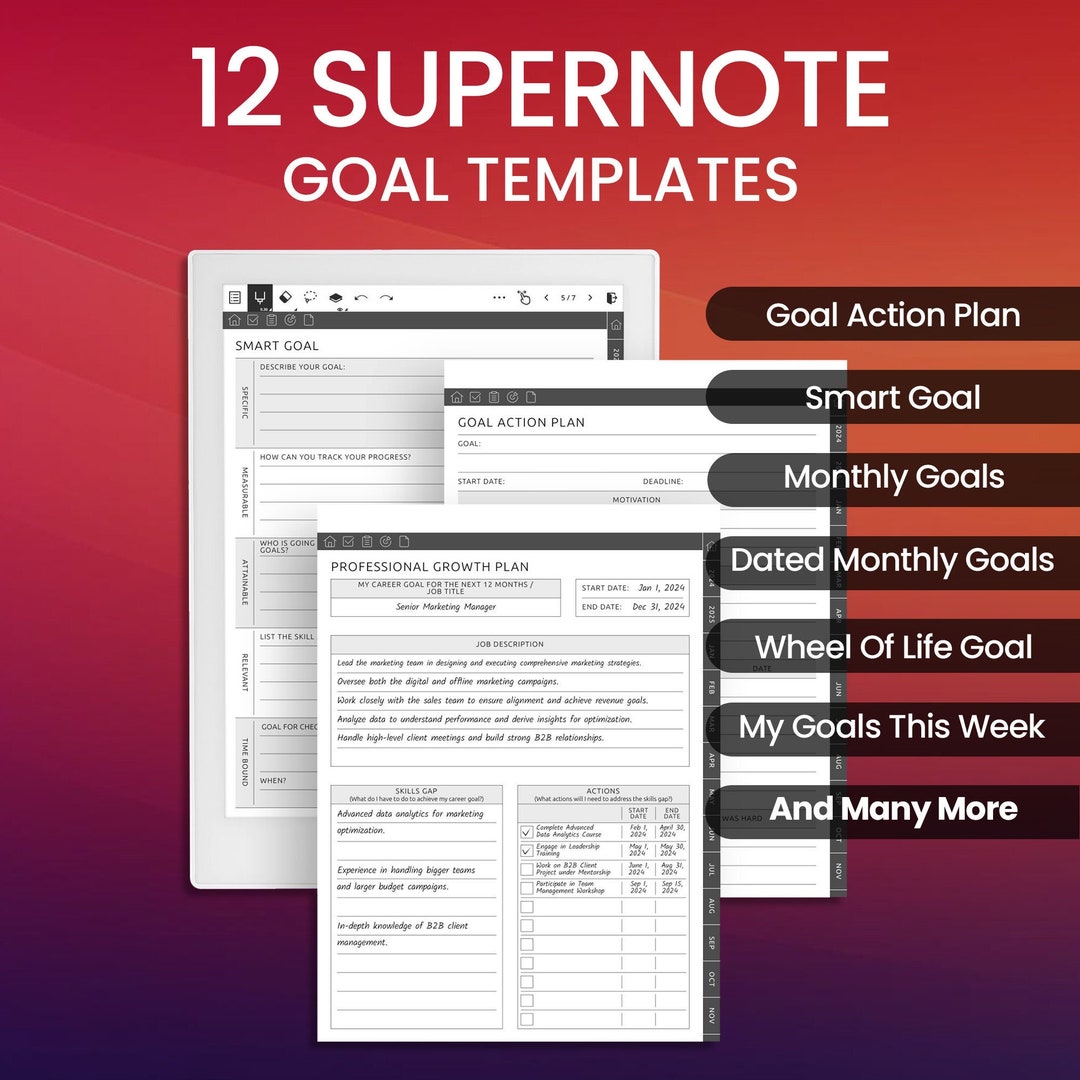 12 Supernote Goal Template Bundle, Supernote Template, Supernote A5X ...