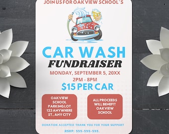 Editable Car Wash Fundraiser Flyer, Car Wash Advertisement, PTA PTO ...