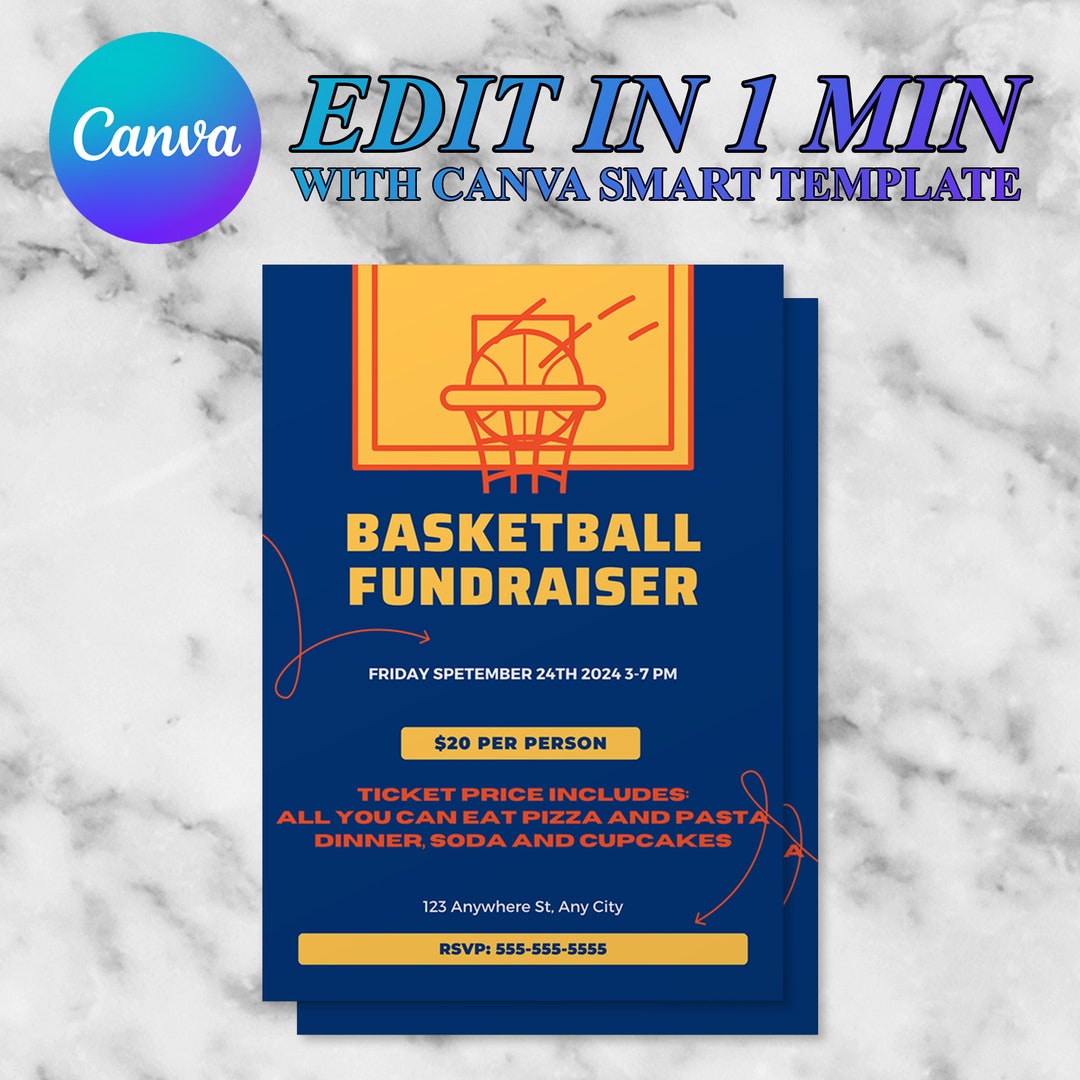 Editable Basketball Fundraiser Flyer Template, Digital Basketball ...