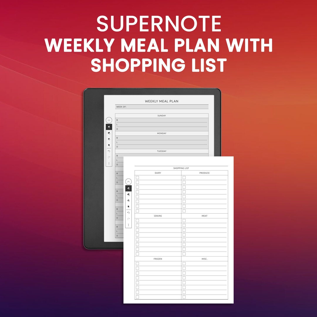 Supernote Weekly Meal Plan With Shopping List Template, Supernote ...