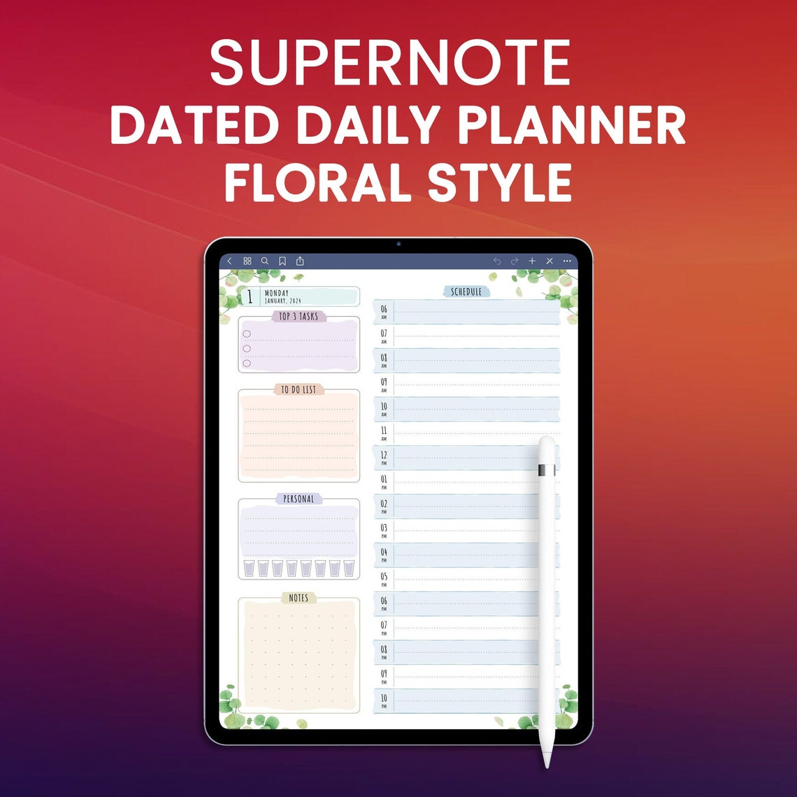 Supernote Dated Daily Planner Floral Style Template, Supernote Template ...