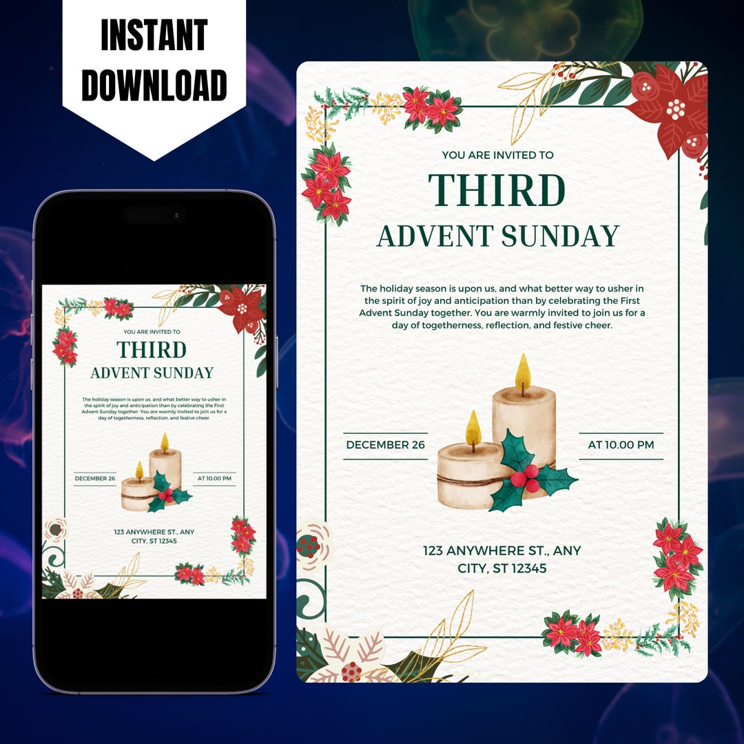 Editable Advent Invitation, Digital Advent Party Invitation, Printable Advent Celebration Invite ...