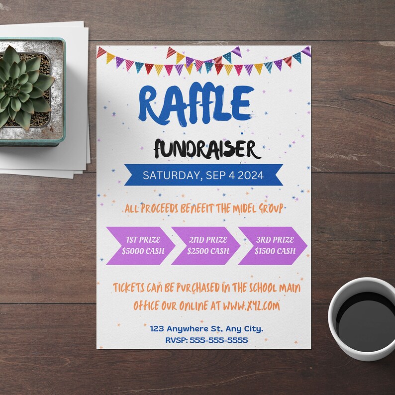 Editable Raffle Fundraiser Flyer Template, Digital Raffle Ticket ...