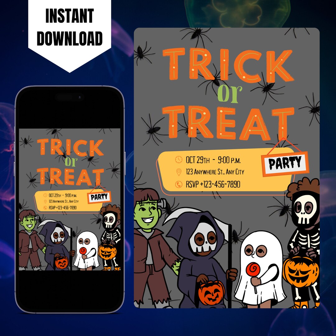 Editable Halloween Trick or Treat Flyer, Trick or Treat Party Invite ...