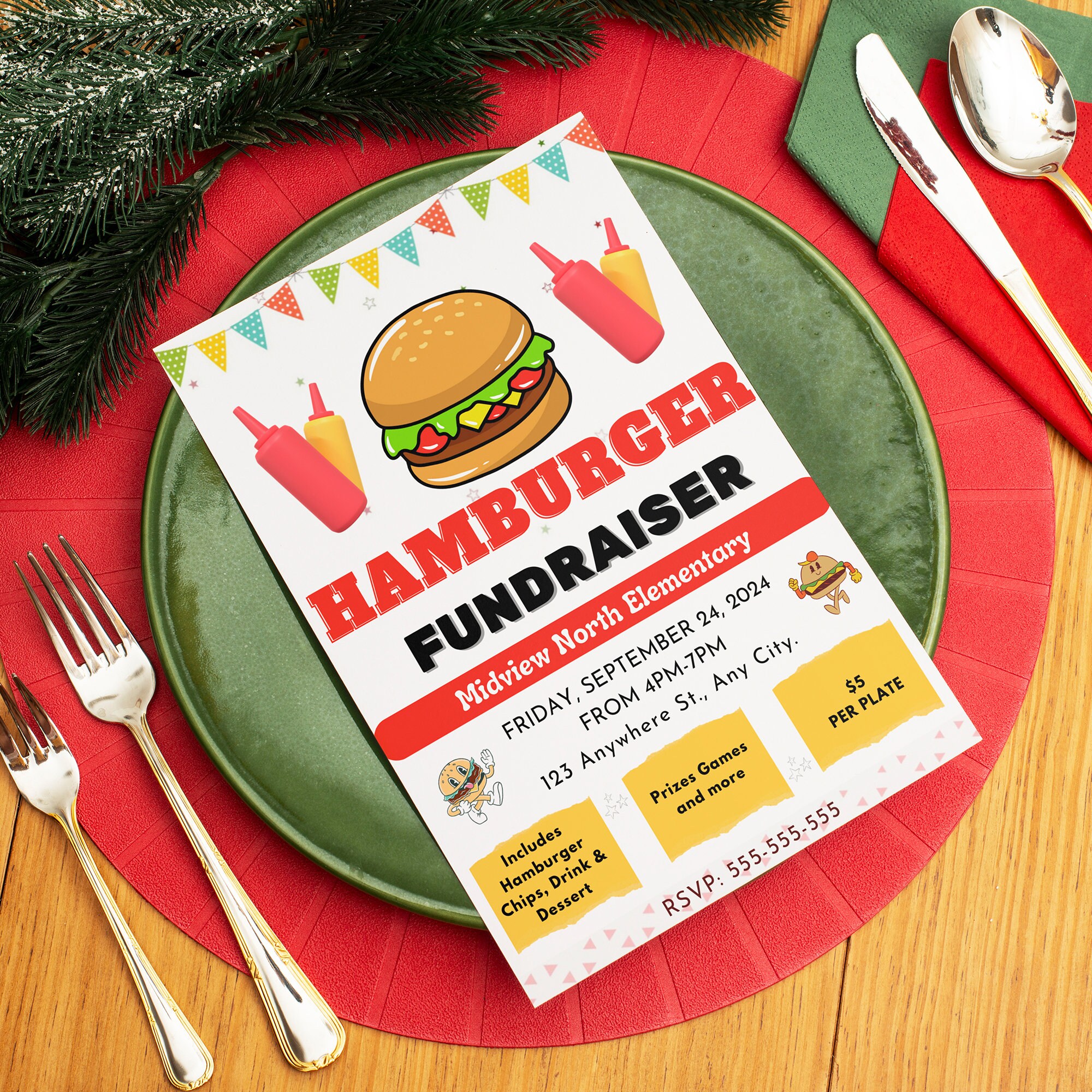 Editable Hamburger Fundraiser Flyer Template, Digital Burger Cookout ...