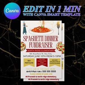 Editable Spaghetti Dinner Fundraiser Flyer Template, Digital Spaghetti ...