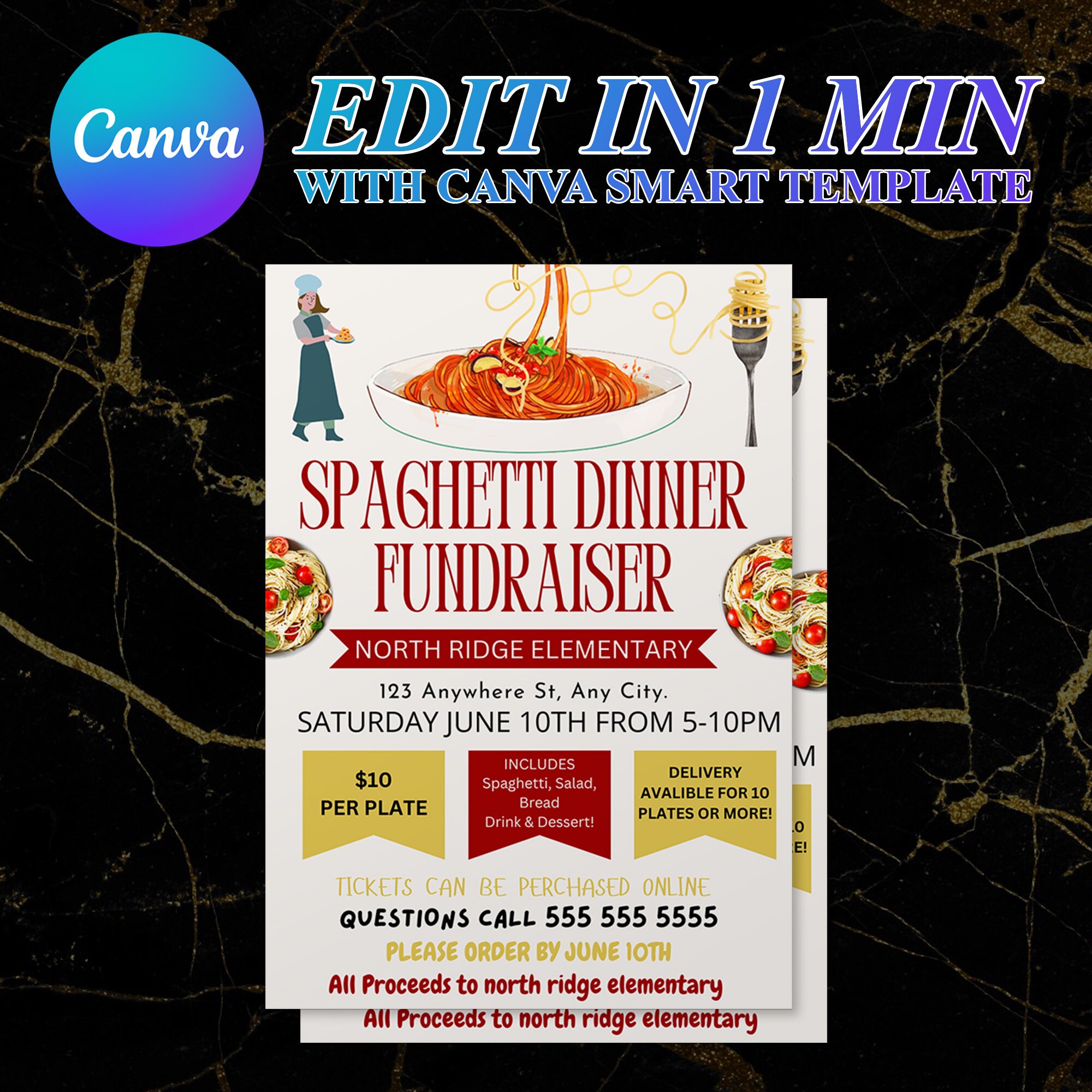 Editable Spaghetti Dinner Fundraiser Flyer Template, Digital Spaghetti ...