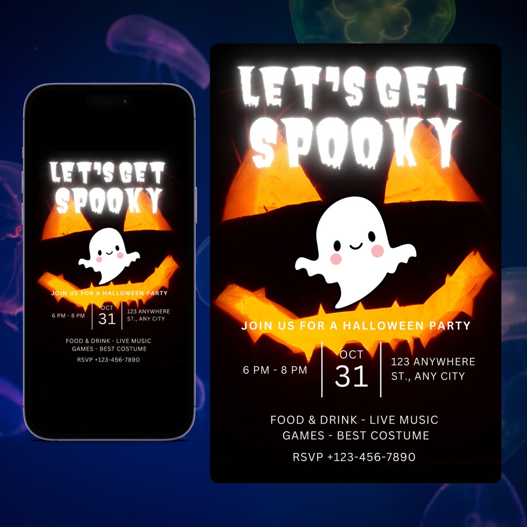 Editable Lets Get Spooky Invitation, Digital Let's Get Spooky Halloween ...