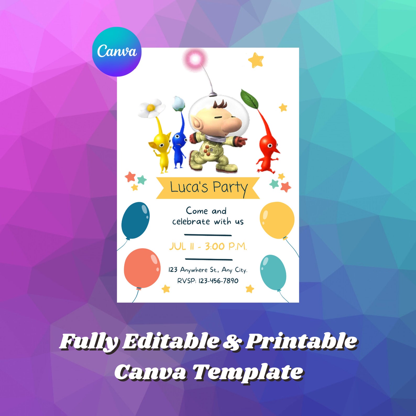 Editable Pikmin Invitation, Digital Pikmin Birthday Invitation ...