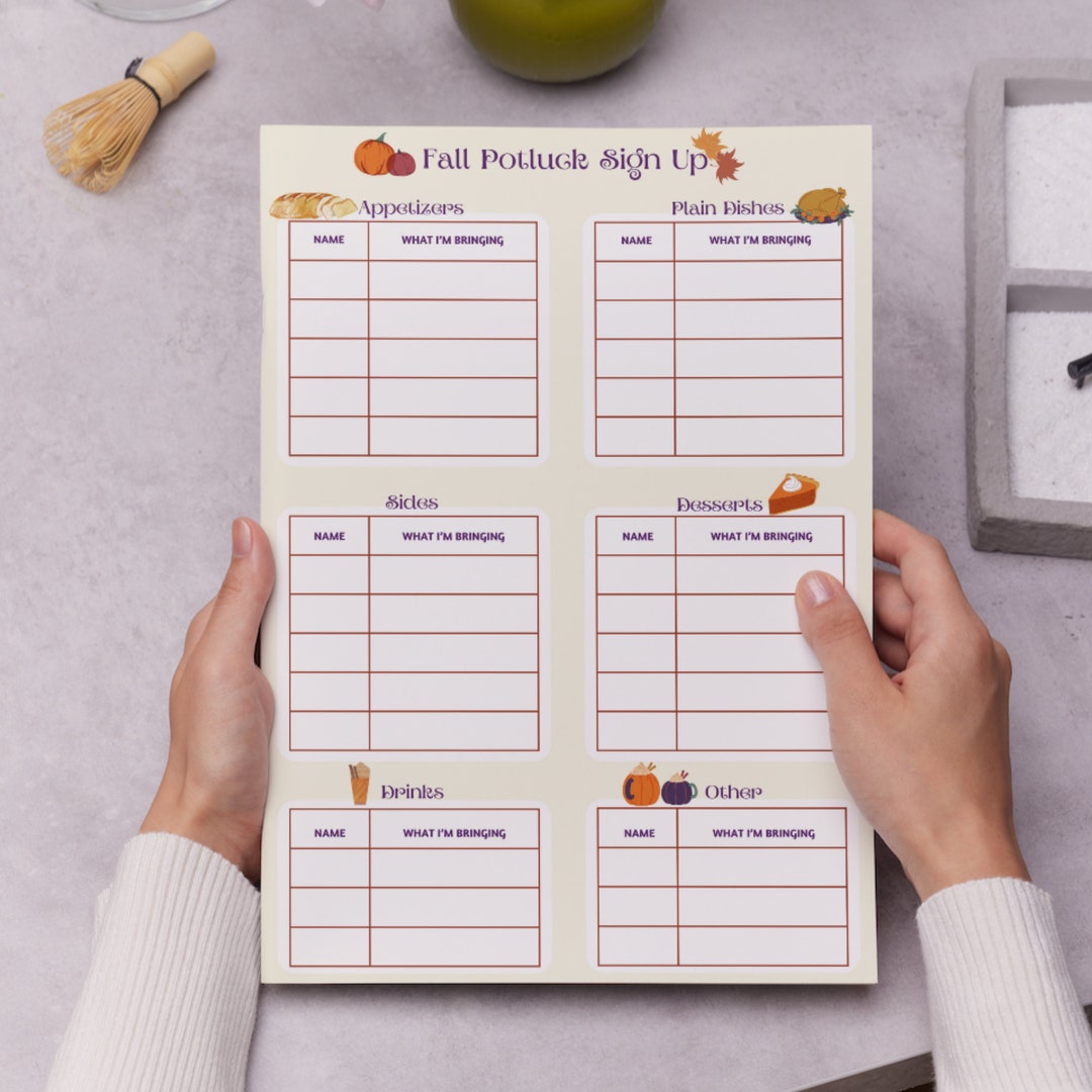 Editable Fall Potluck Sign up Sheet, Printable for Potluck Party, Sign ...