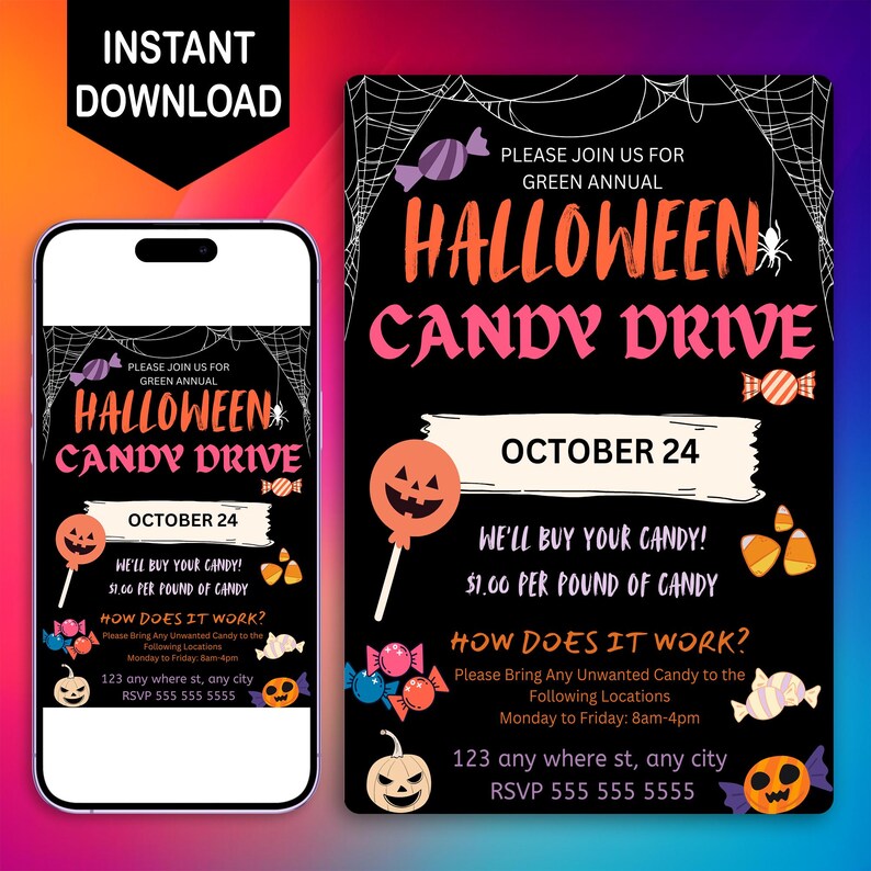 Editable Candy Drive Halloween Fundraiser Flyer, Digital Halloween ...