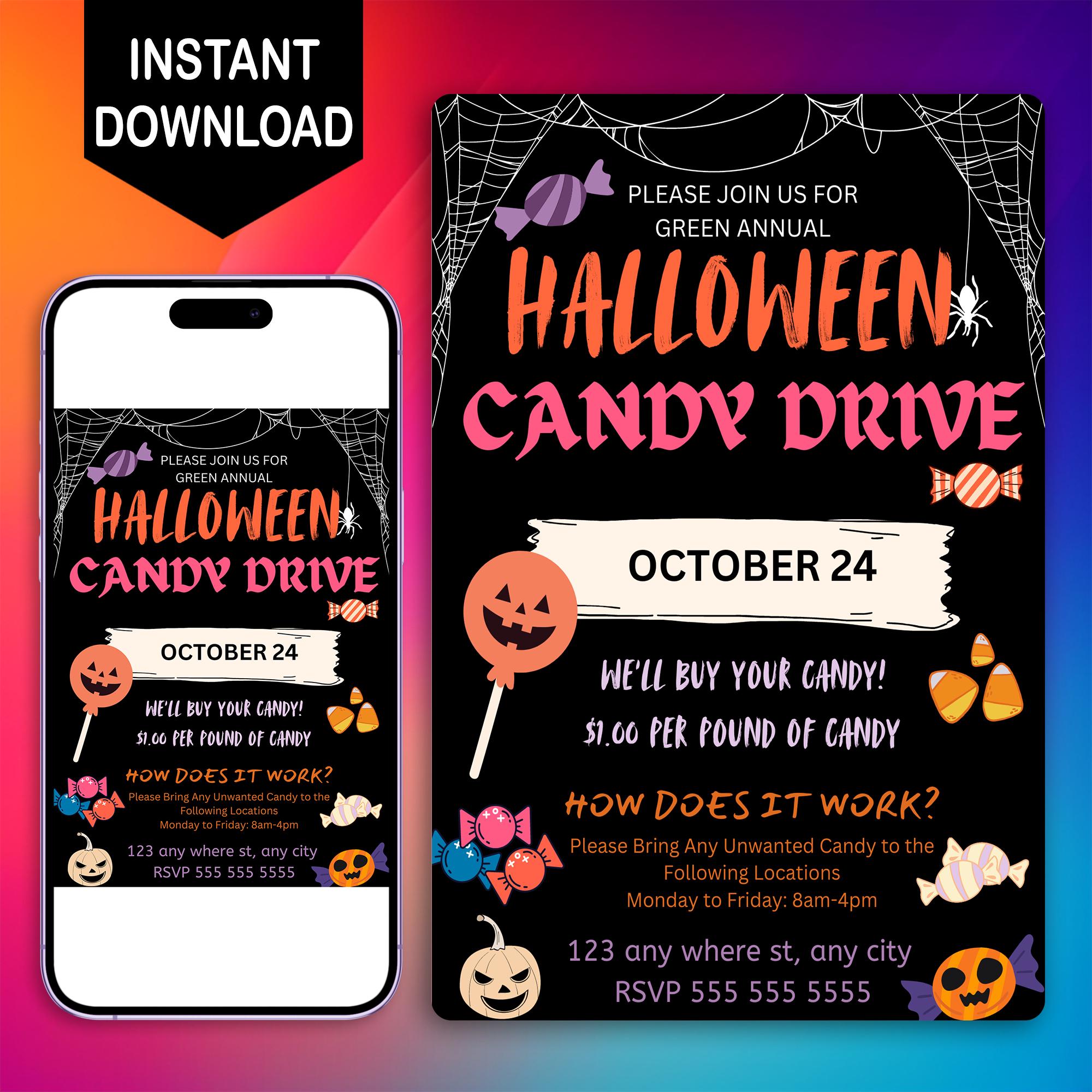 Editable Candy Drive Halloween Fundraiser Flyer, Digital Halloween ...