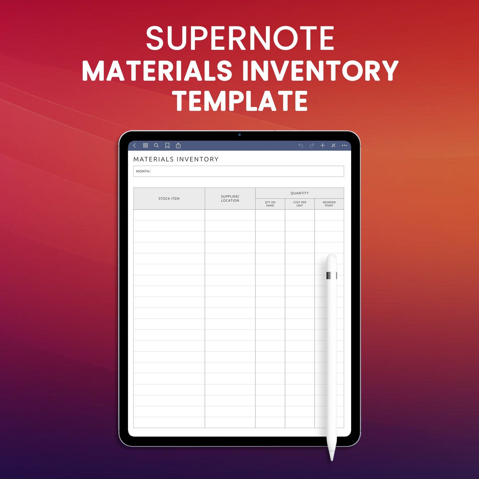 Supernote Materials Inventory Template, Supernote Template, Supernote ...
