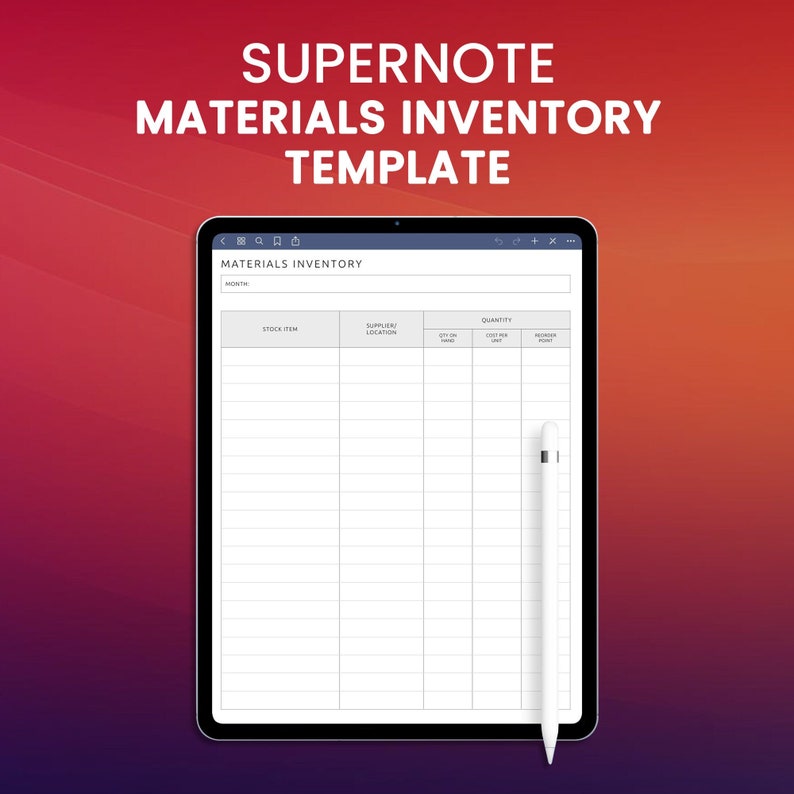 Supernote Materials Inventory Template, Supernote Template, Supernote ...
