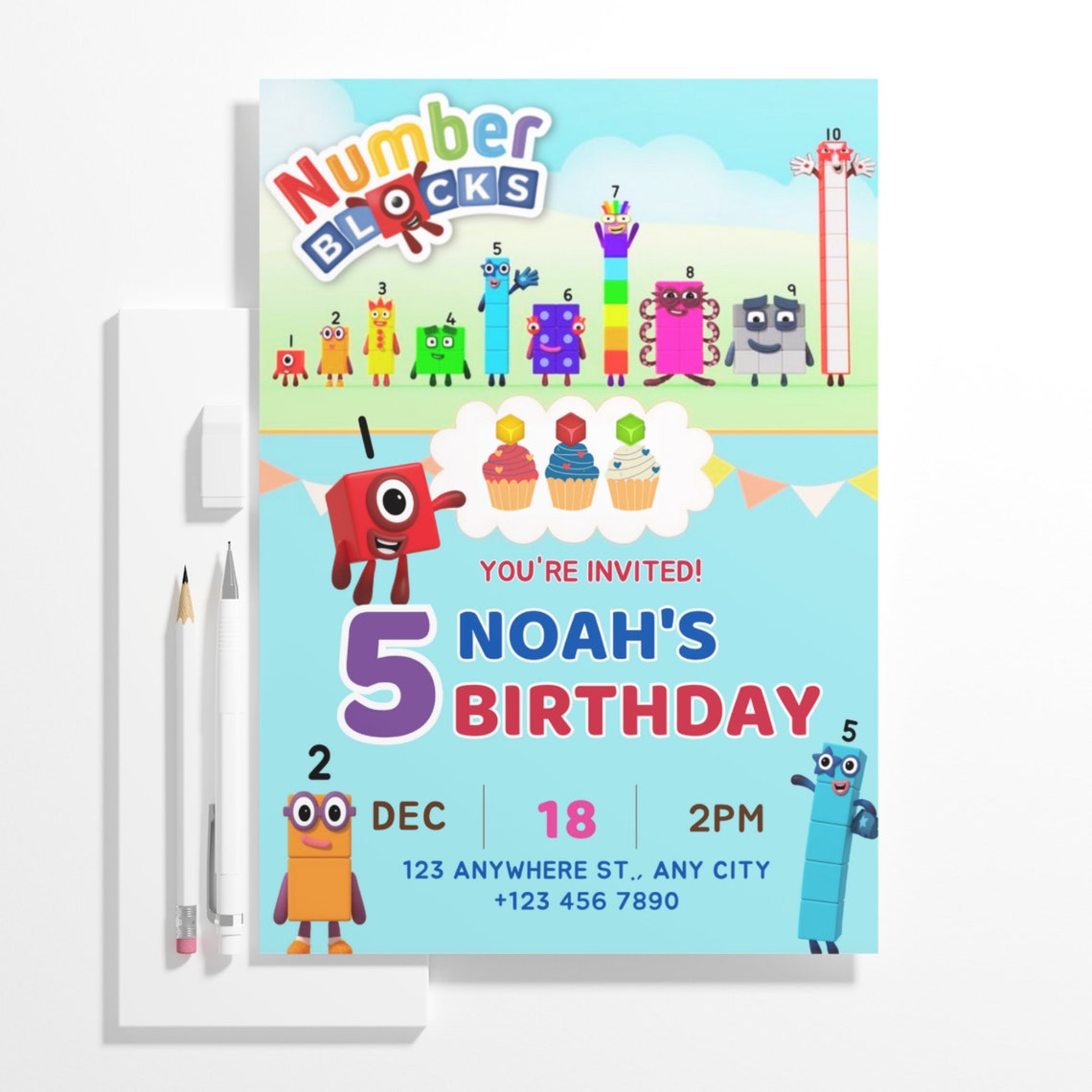 Editable Numberblocks Birthday Invite, Numberblock Birthday Party ...