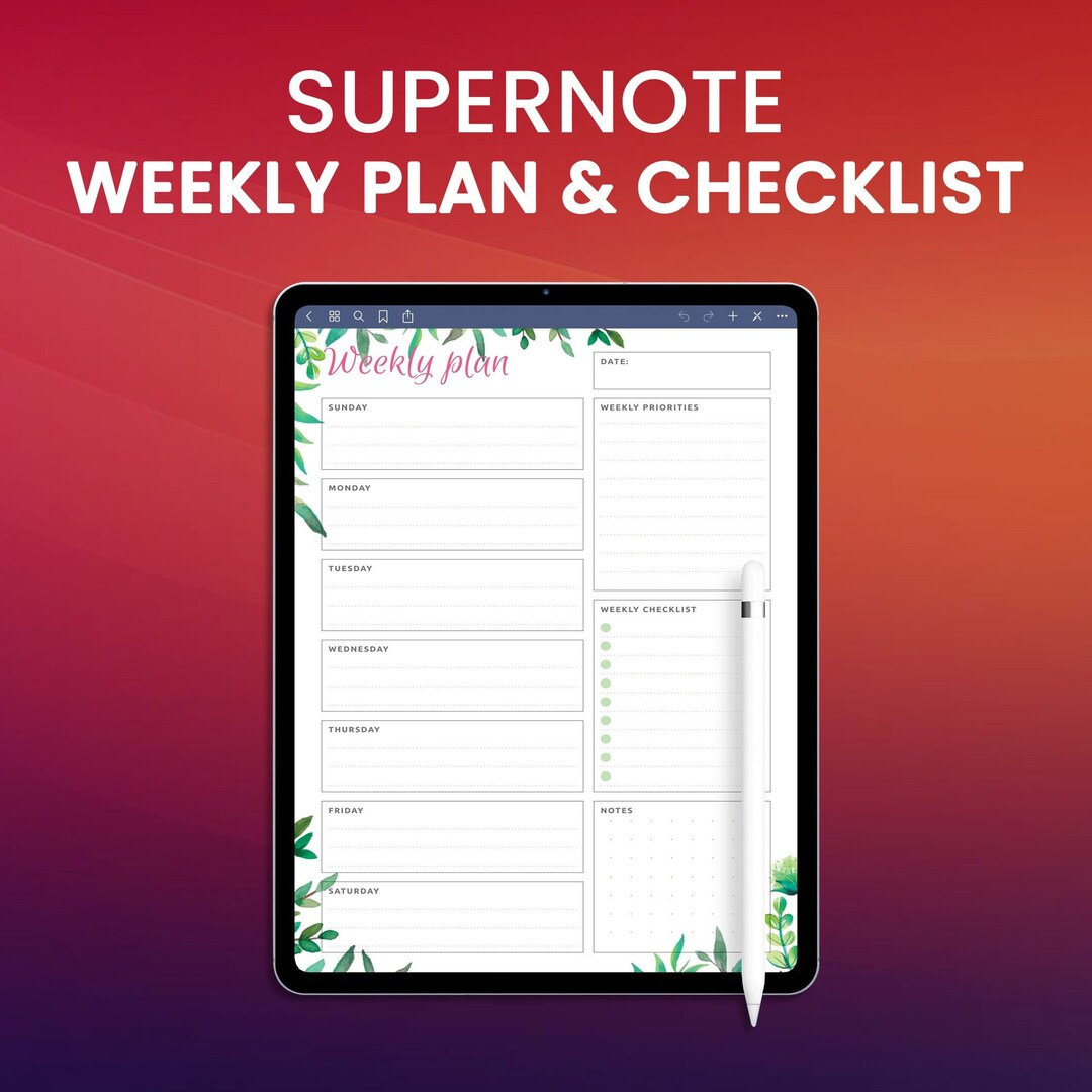 Supernote Weekly Plan & Checklist Template, Supernote Template ...
