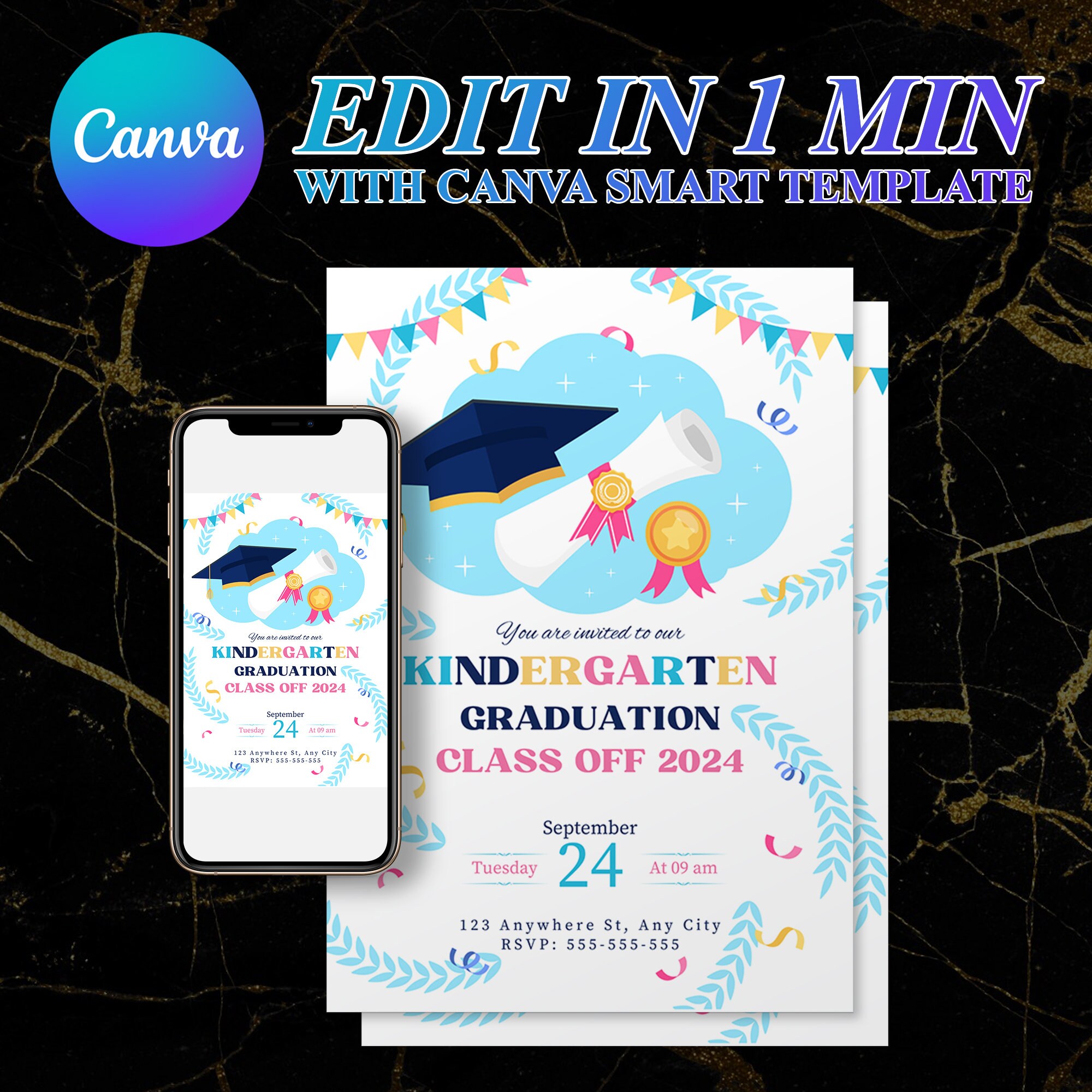 Editable Kindergarten Graduation Invitation, Printable Moving up ...