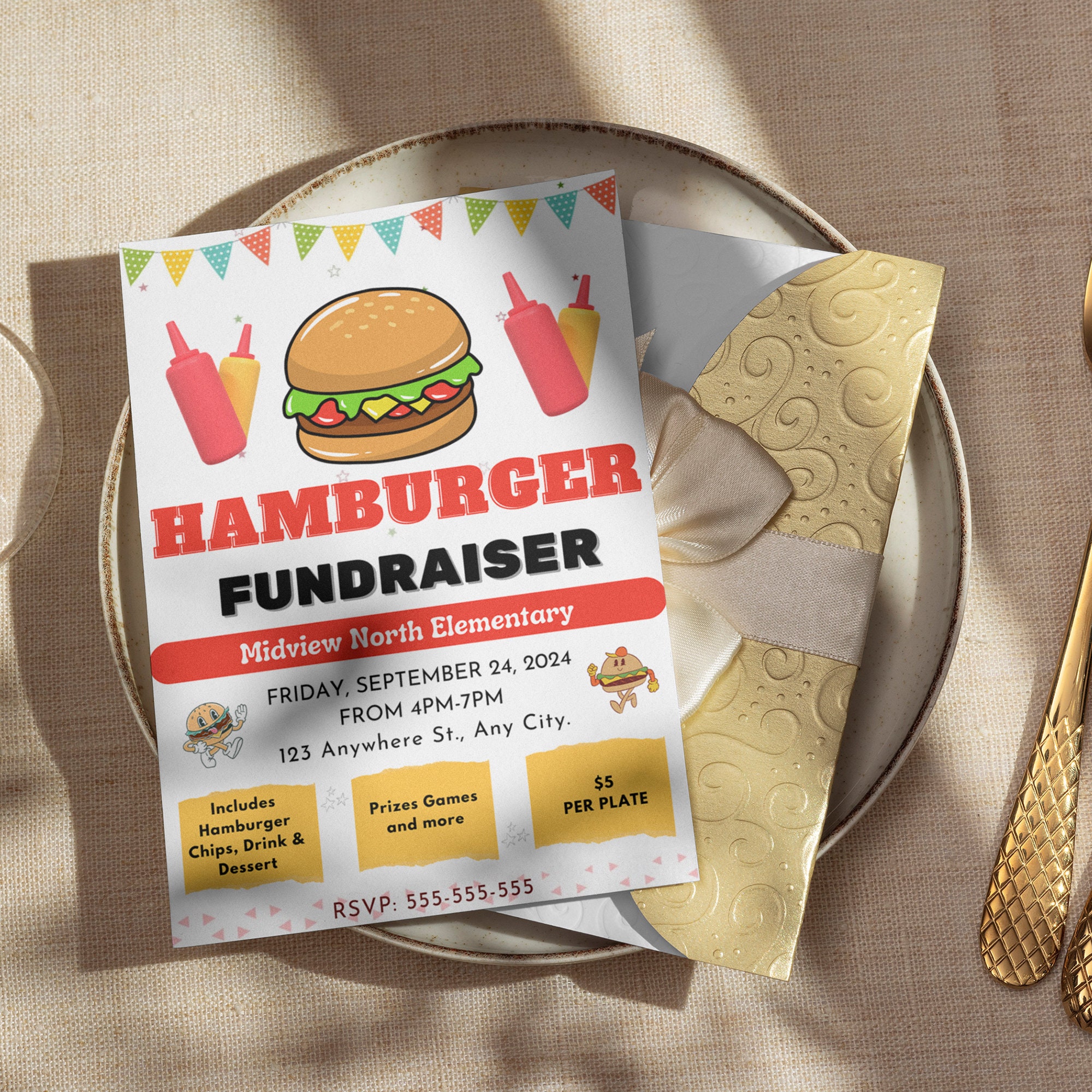 Editable Hamburger Fundraiser Flyer Template, Digital Burger Cookout ...