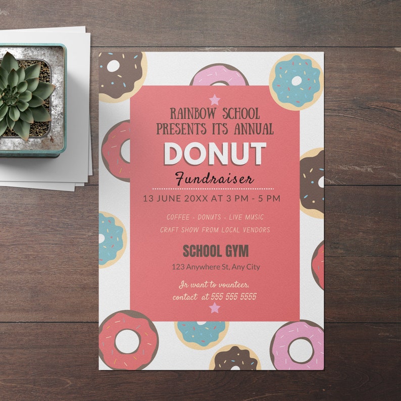 Editable Donut Fundraiser Flyer Template, Digital Donut Flyer ...