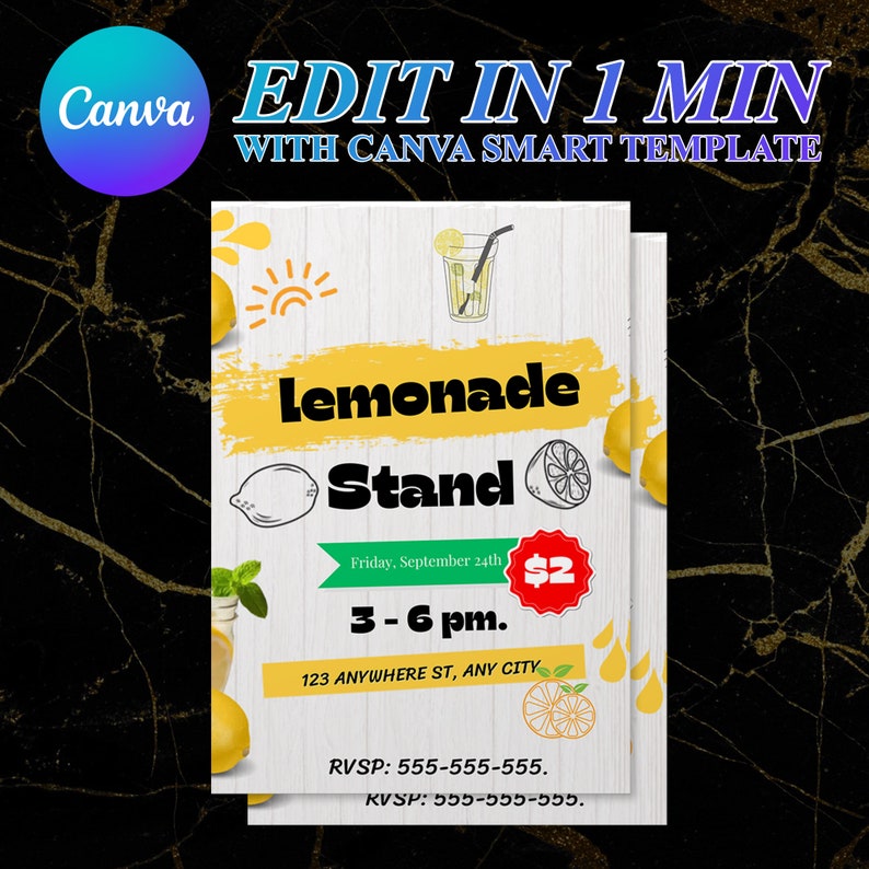Editable Lemonade Stand Flyer Template Digital Summer Fundraiser Flyer