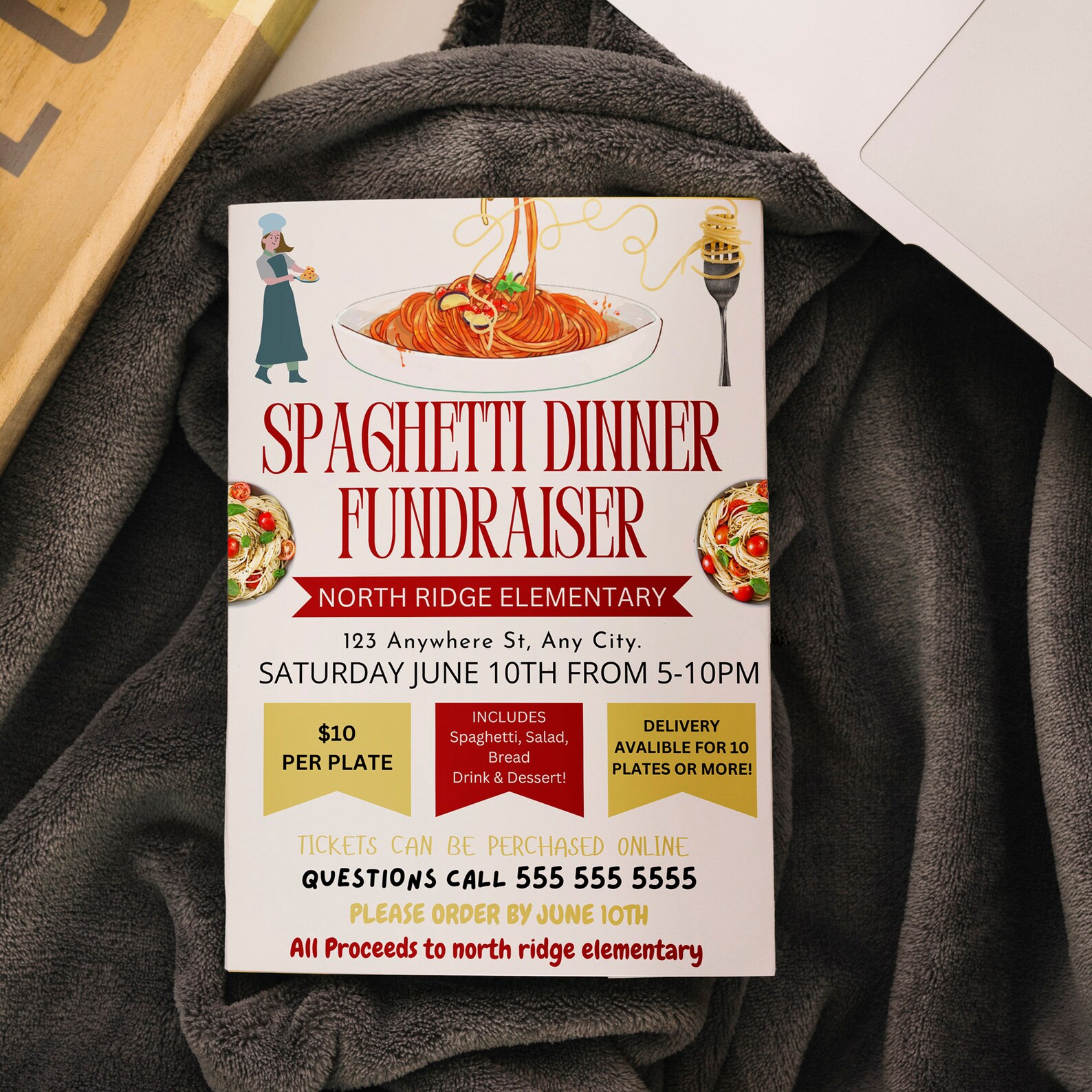 Editable Spaghetti Dinner Fundraiser Flyer Template, Digital Spaghetti ...